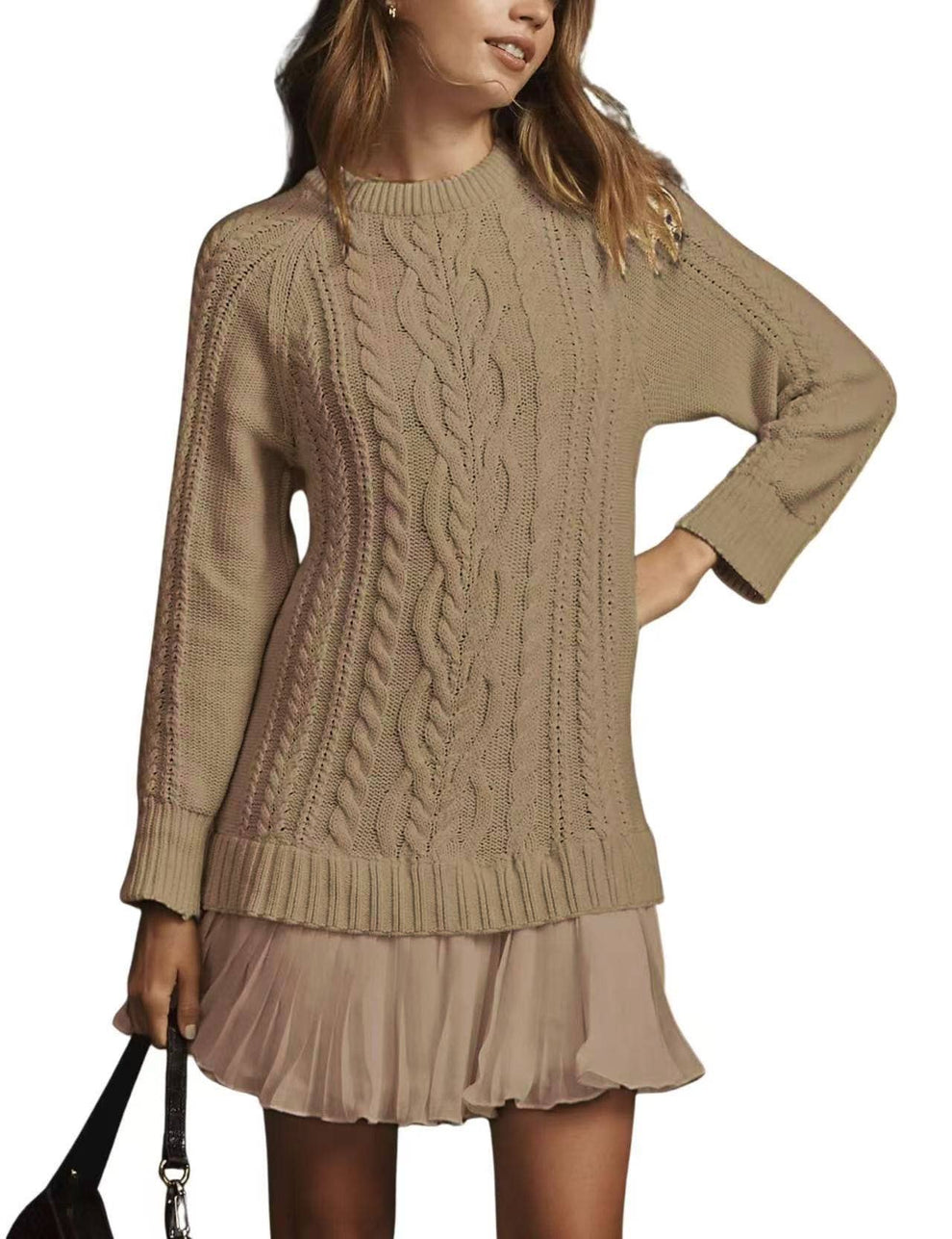 Fashion Patchwork Mesh Cable Knit Sweater Dress – CARAES CLOSET